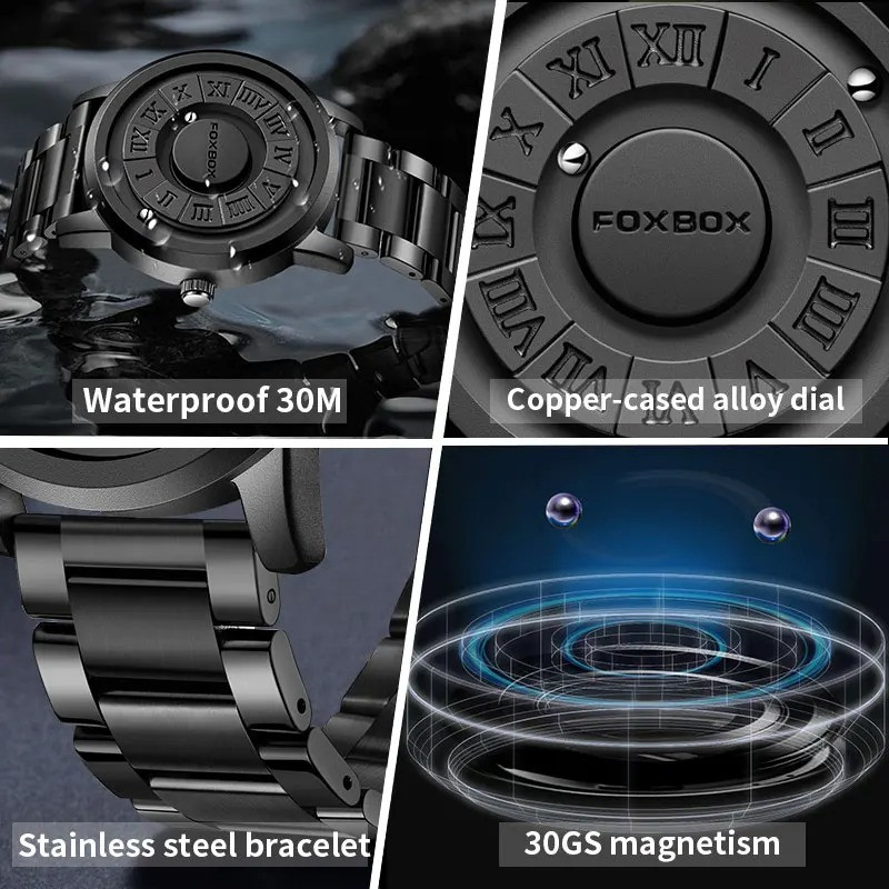 FOXBOX-Men's stainless steel waterproof quartz watch, creative band ...